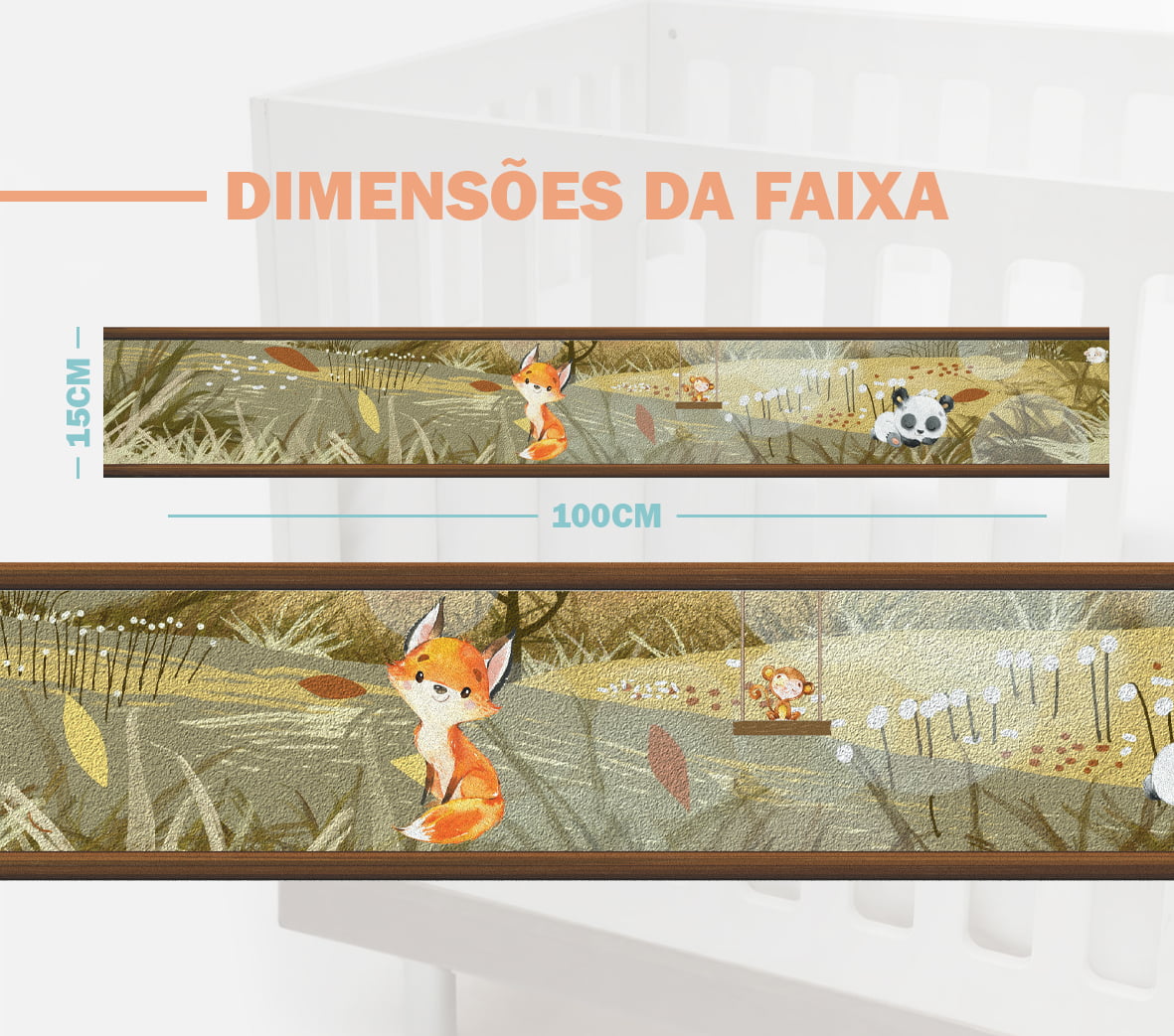 Faixa Decorativa Infantil Adesiva Safari Bosque Floresta