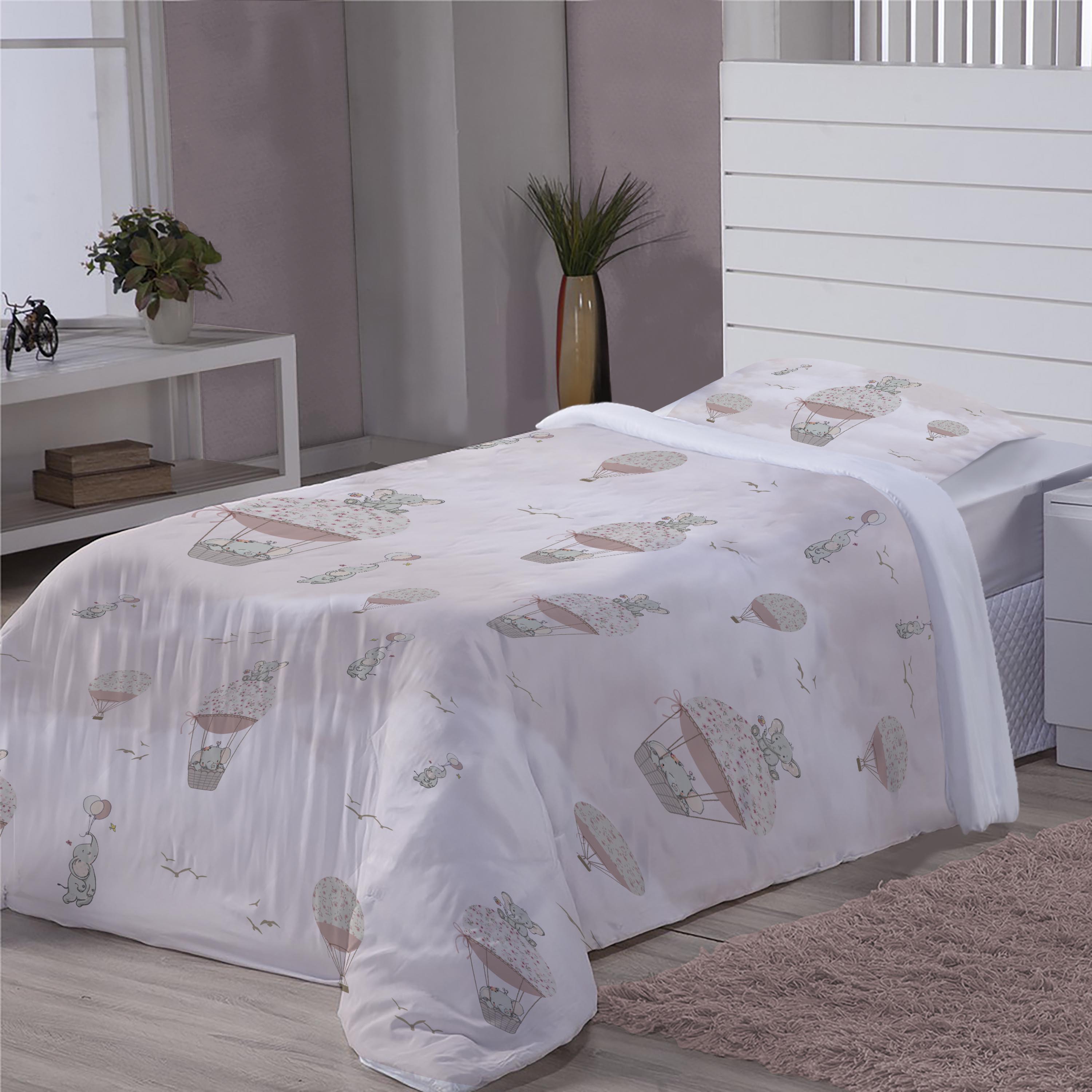 Edredom solteiro infantil balões elefantinho rosa passarinhos feminino