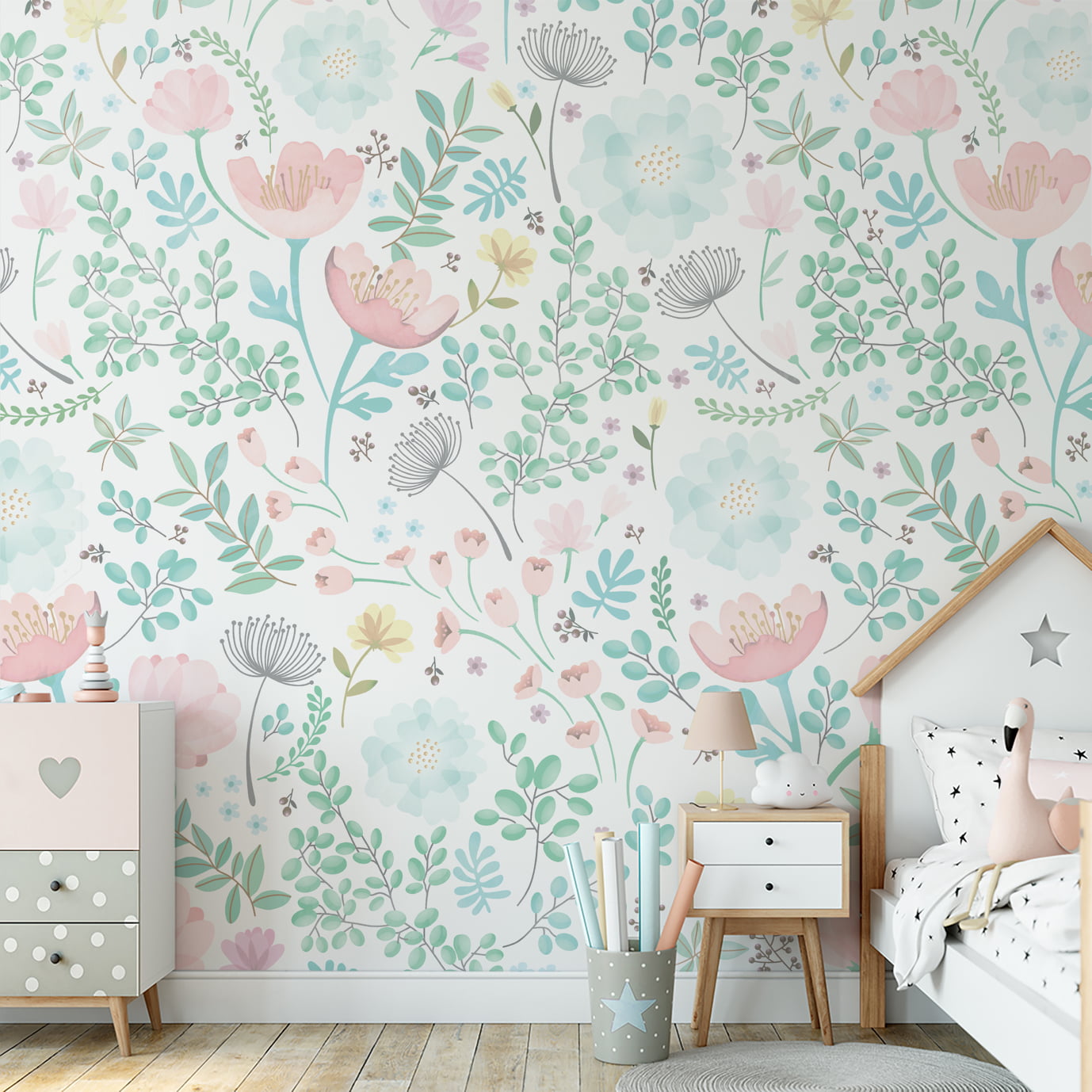 Papel de parede infantil floral menina