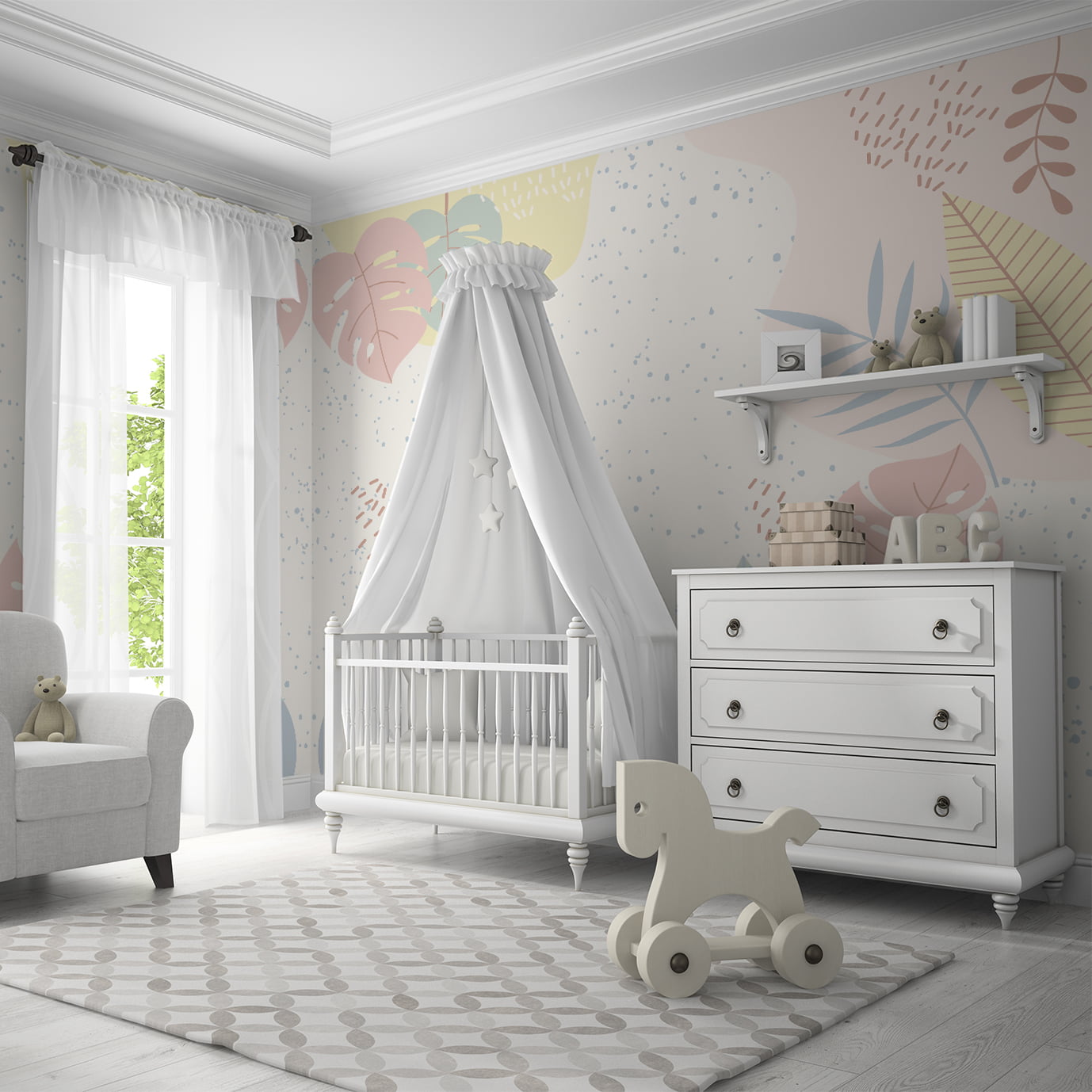 Papel de parede floral quarto de bebê infantil Flores Geométricos