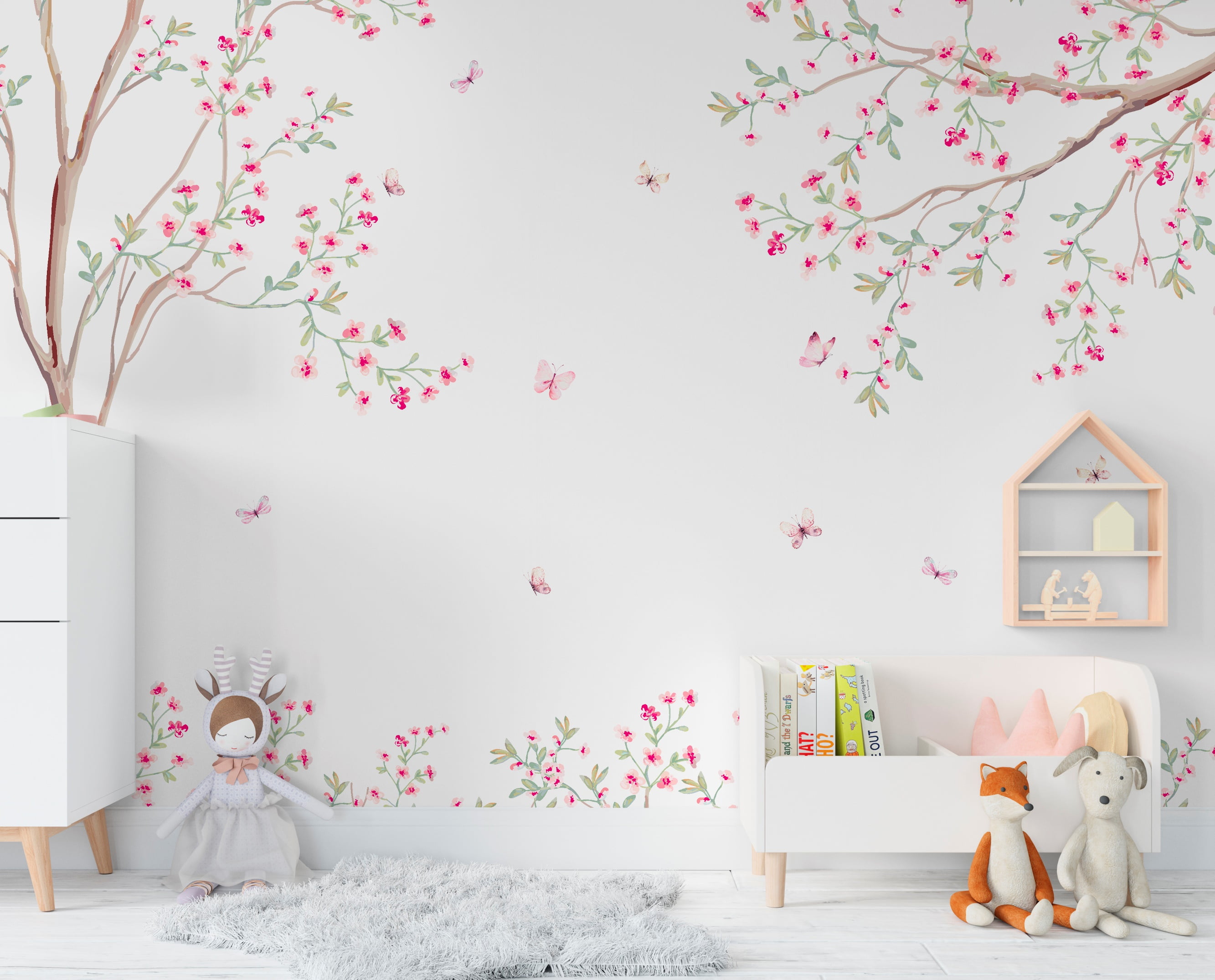 Papel de Parede Infantil Floral arvores flores rosa - VR620 Papel de Parede Infantil Floral arvores flores rosa - VR620