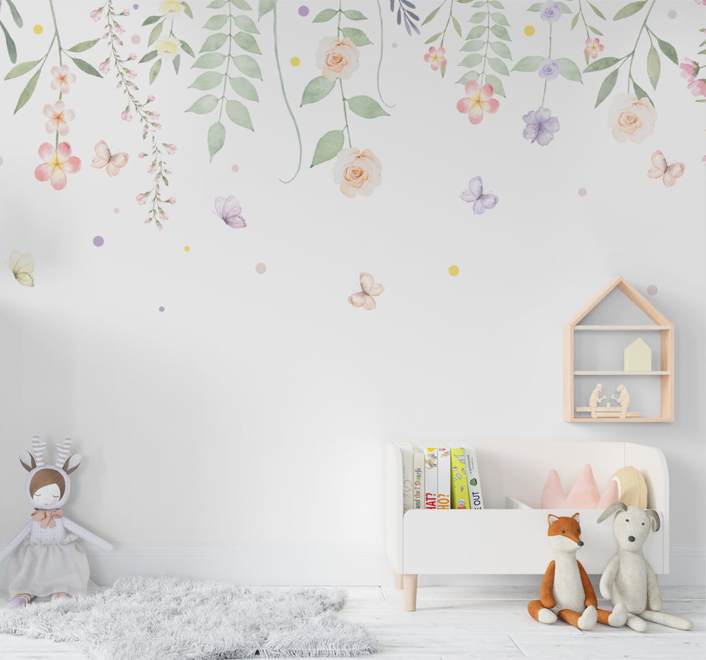 Papel de Parede Infantil Jardim Suspenso Floral