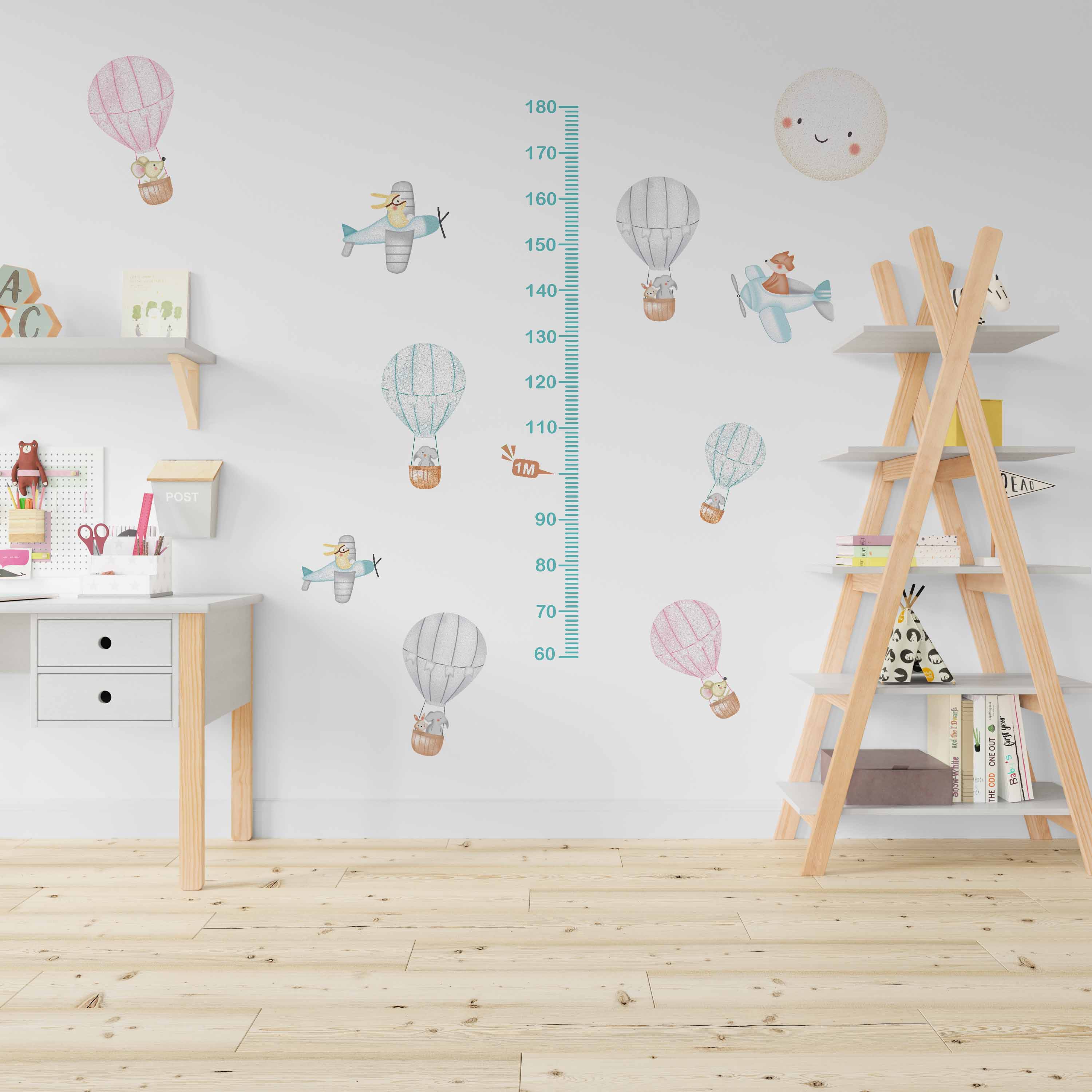 Régua do Crescimento Infantil Animais Baloes Avioes Sol